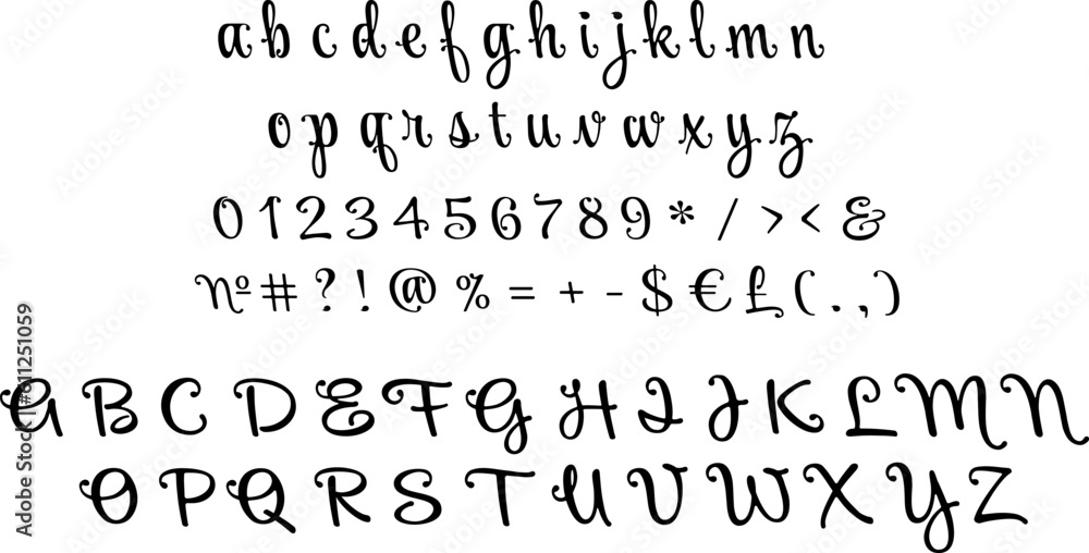Handwritten script alphabet set. Vector decorative typography ...