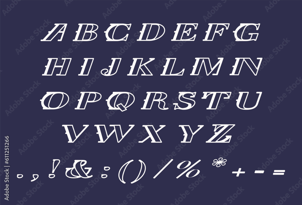 White italic line style alphabet set. Vector decorative typography ...