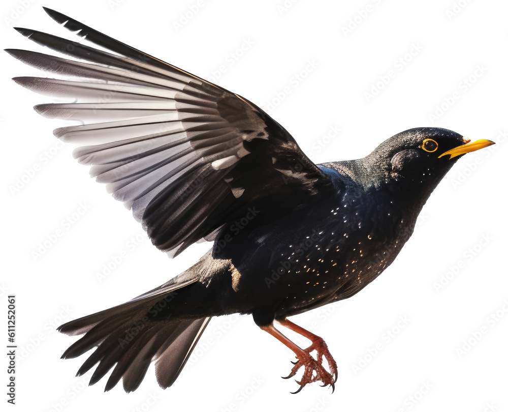 Flying blackbird isolated on white background as transparent PNG ...