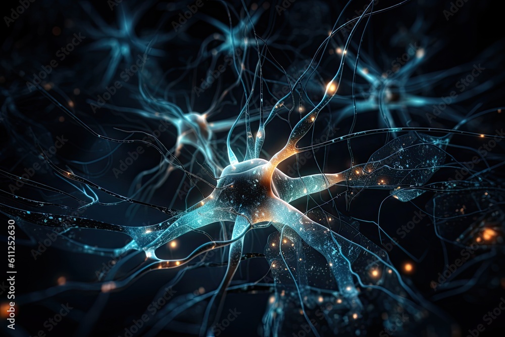 3d illustration of neuron cell, neurons, nervous system, computer ...