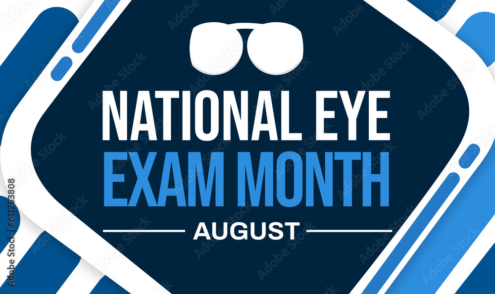 National Eye Exam month wallpaper with glasses, typography and blue ...