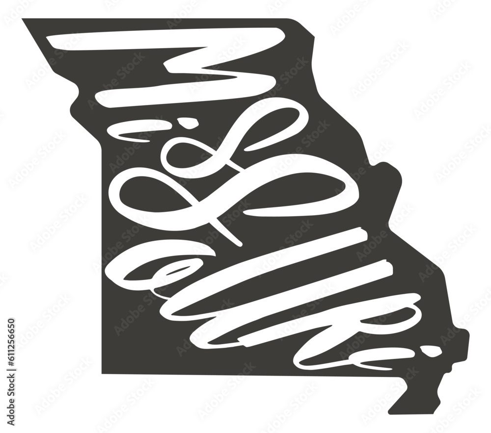 Missouri. Vector silhouette state. Missouri map with text script ...