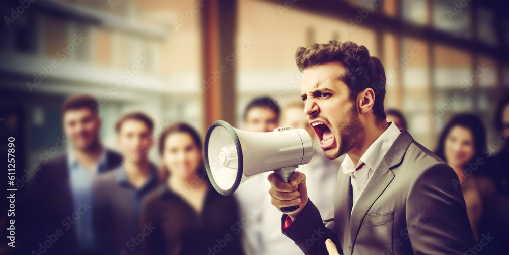 Boss or manager at an office or corporate business shouting at the ...