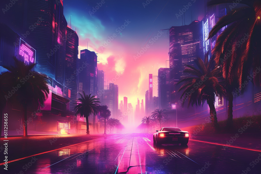Synthwave Dreams: 80s Retro Cyberpunk Vibes, Generative AI Stock ...