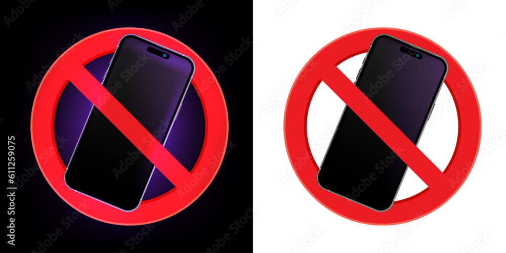 Vector sets of phone stop signs. No phone sign, no smartphone sign and ...