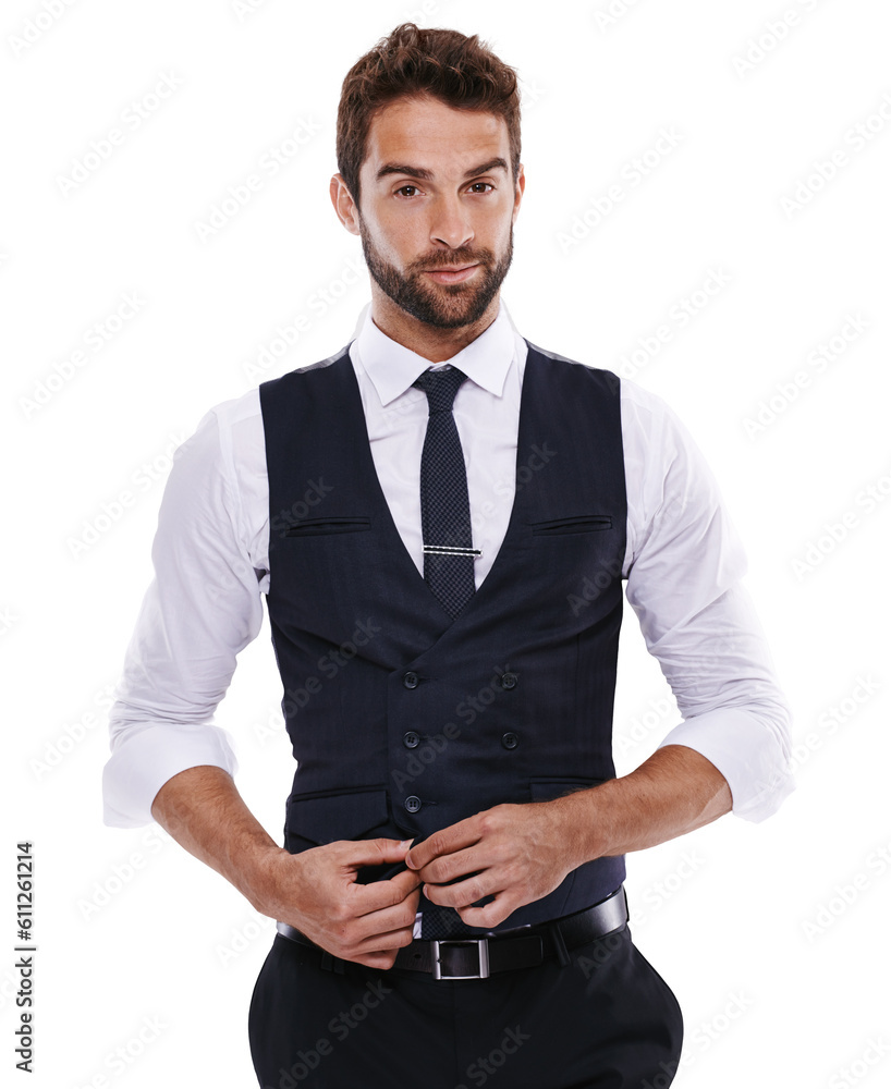 Portrait, fashion and a confident man in formal clothes isolated on a ...