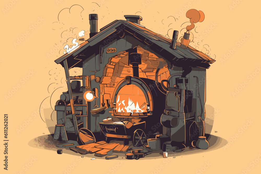 Vetor de Doodle inspired inside of forge, cartoon sticker, sketch ...