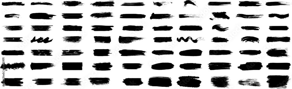 set of grunge black paint, ink brush strokes. brush collection isolated ...