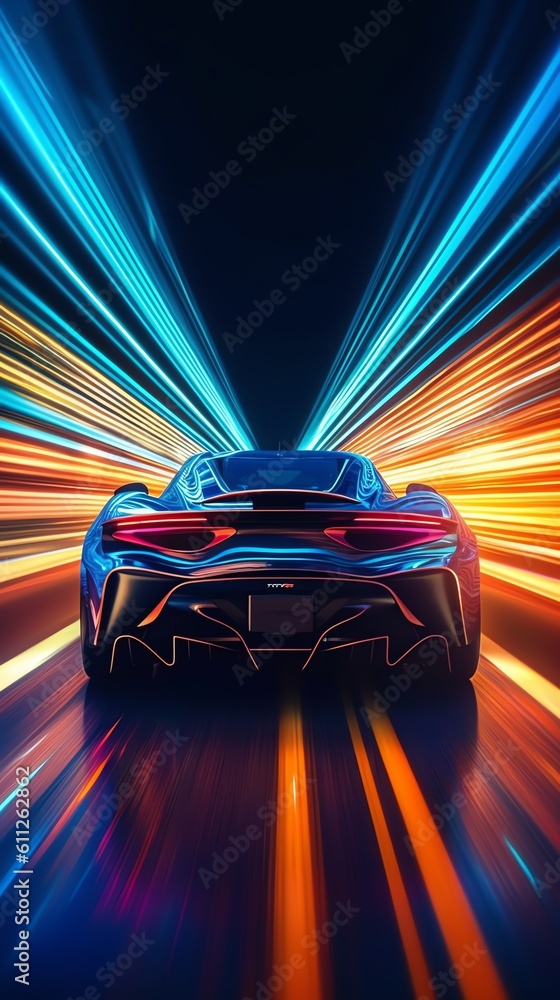 Abstract futuristic racing sportscar on neon background Stock ...