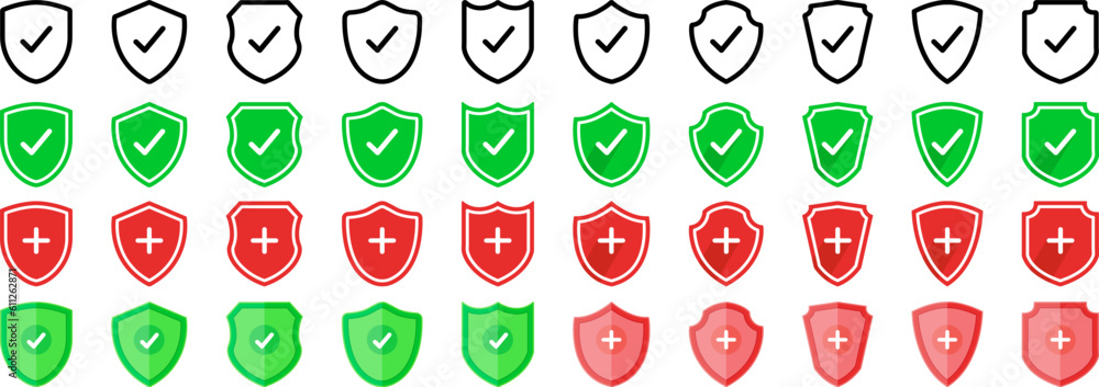 Shield check mark icon or security shield protection icon with tick ...