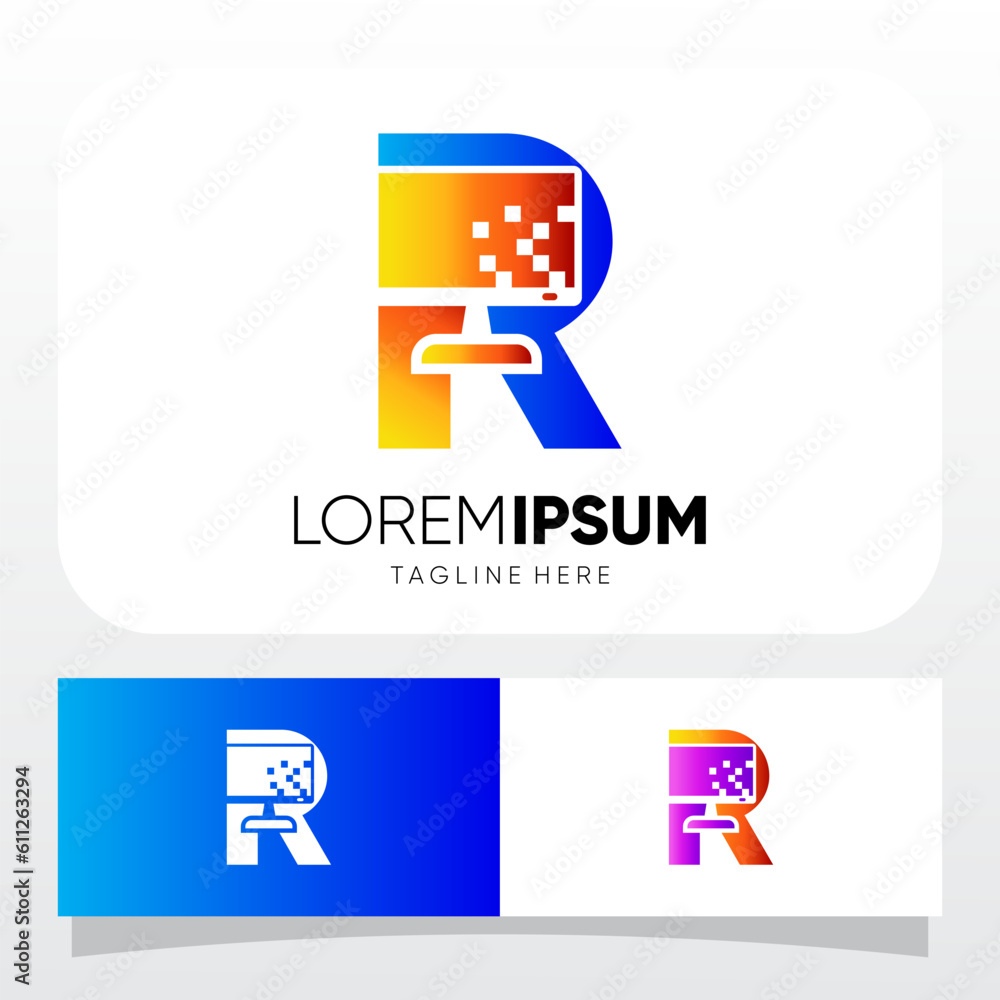 Letter R Computer Monitor Display Logo Design Vector Icon Graphic ...
