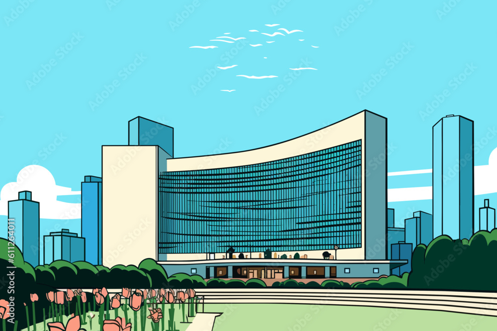 Doodle inspired outside of united nations headquarters, cartoon sticker ...