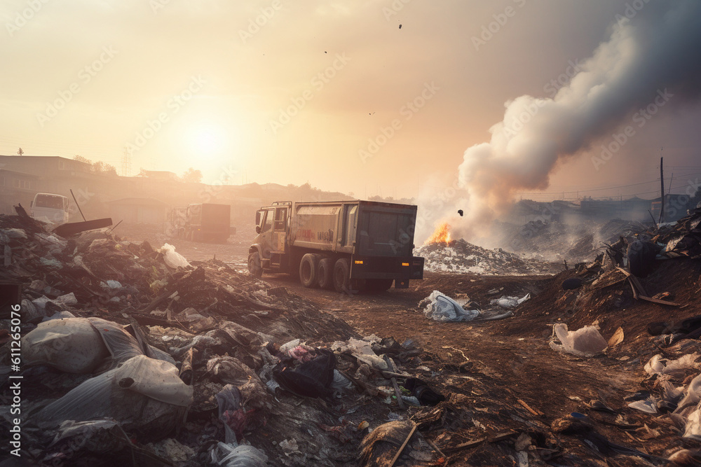 Garbage dump overflowing with waste, Climate change and environmental ...