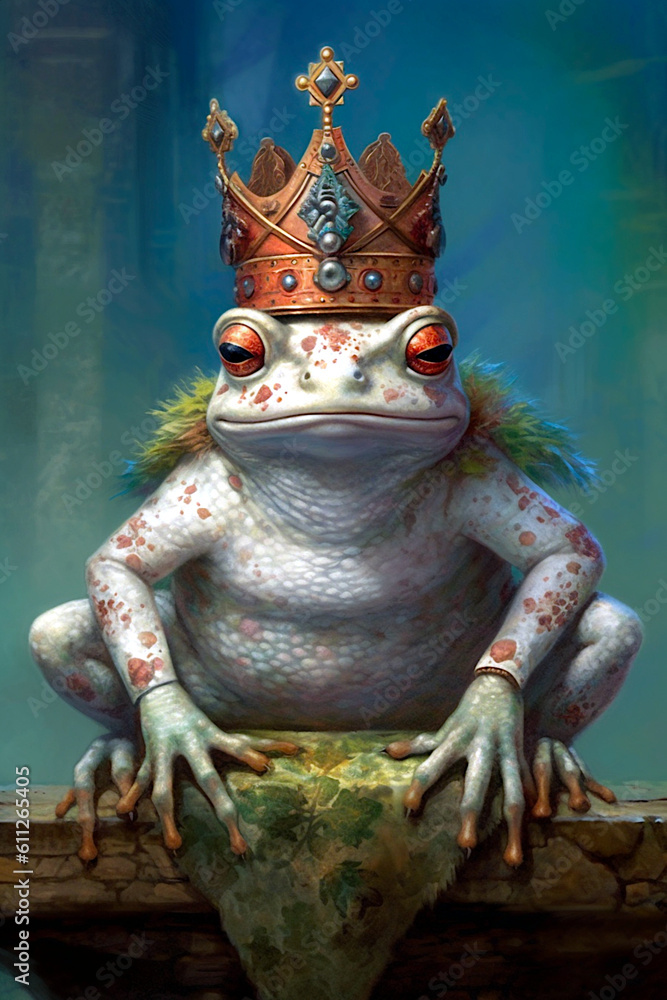 Frog king, frog with a crown on his head, anthropomorphic frog prince ...