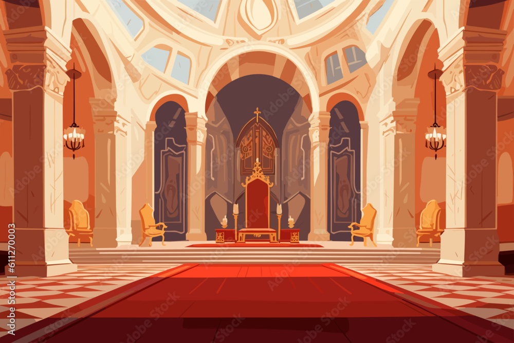 Vetor de Doodle inspired inside of throne hall, cartoon sticker, sketch ...