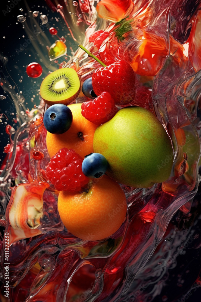An abstract digital manipulation artwork where photographs of fruits ...