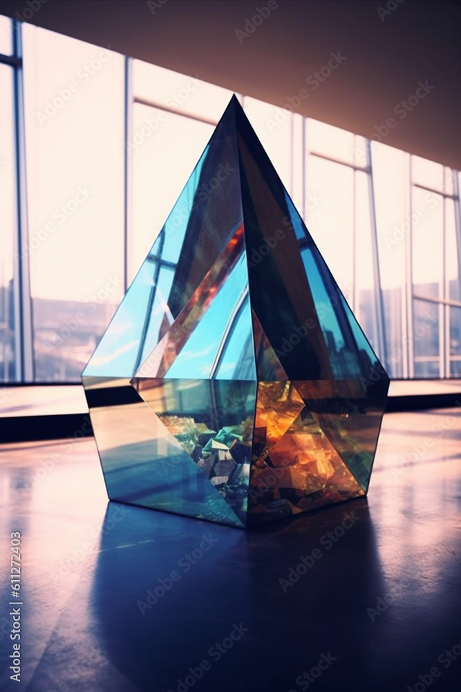 A collection of geometric sculptures with mirrored surfaces, creating ...