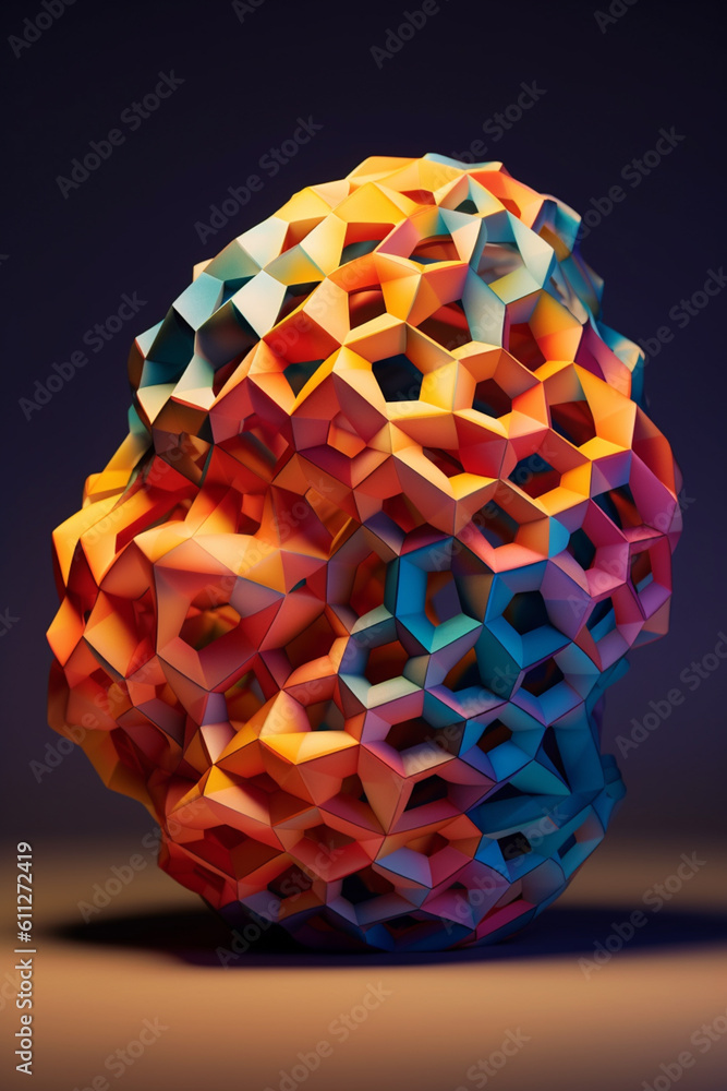 A series of geometric sculptures featuring intricate lattice-like structures, with intersecting ...