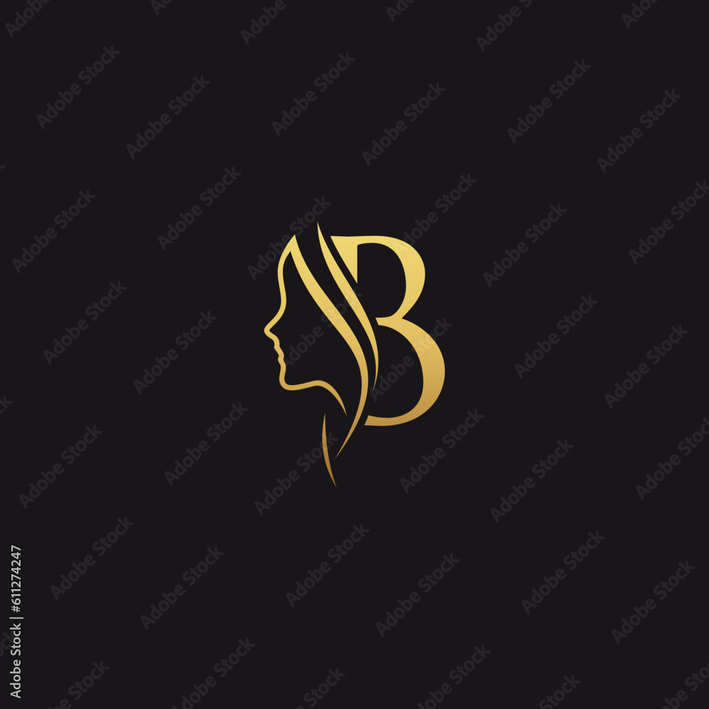 gold colored initial b combined with female face indicating beauty use ...