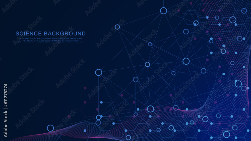 Abstract circle and lines connection with hexagon shapes and wave flow ...