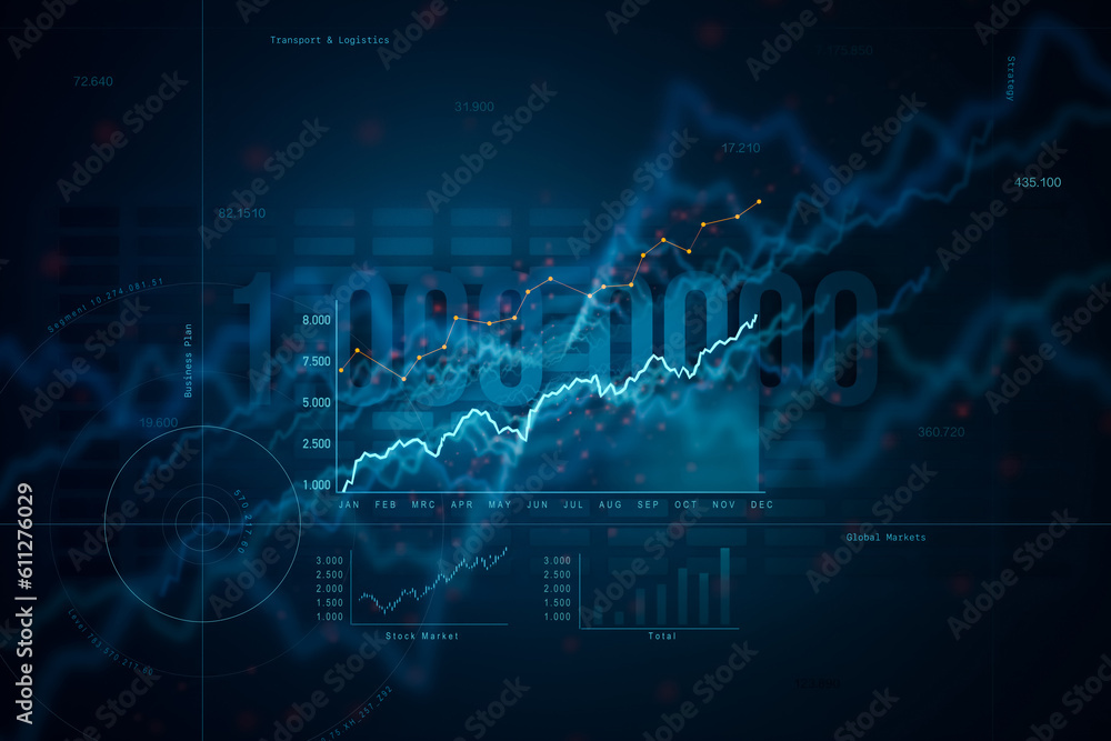Chart, graph moving up. Positive chart in blue, rising line. Business ...