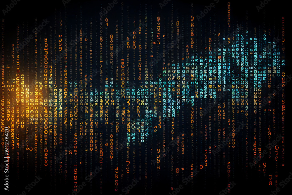 Binary computer matrix code data stream background showing a coding transmission over the global ...