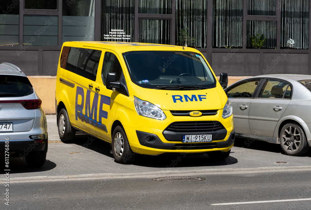 RMF FM radio station broadcasting car. Polish commercial radio network ...