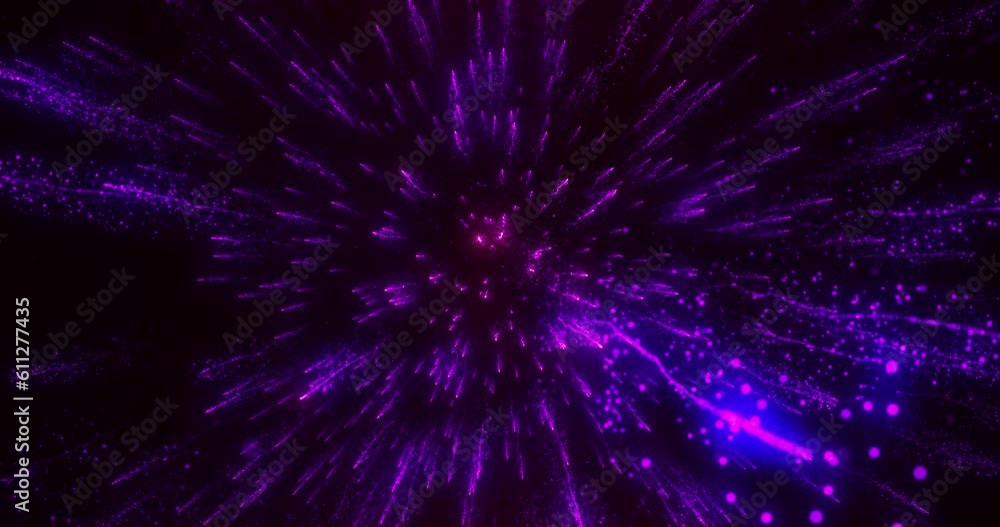 Explosion of colored neon particles, Big bang, Explosion of pink-purple ...