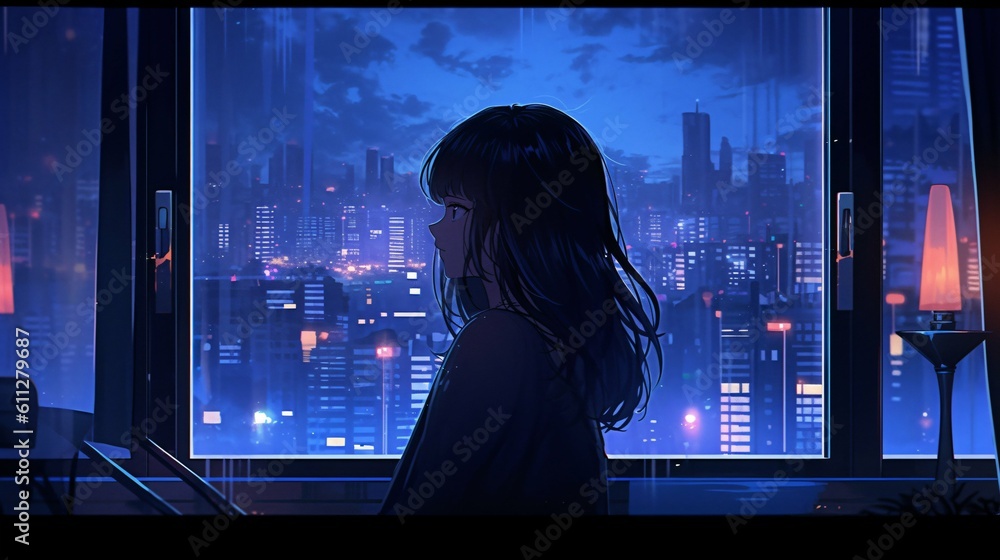 Cute Lofi Girl illustration anime manga style, in nature, wallpaper ...