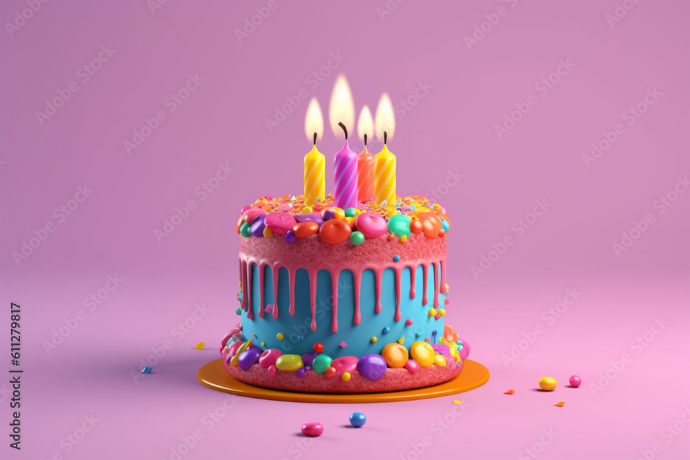 Colorful birthday cake with a candies. AI generated Stock Illustration ...