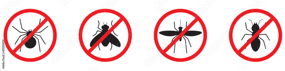 No insects signs vector set. Red prohibition sign with no insects ...