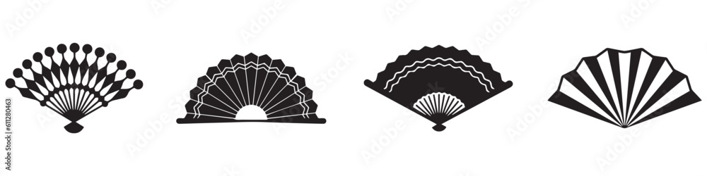 Hand fan icons. Collection of handheld icons isolated on a white ...