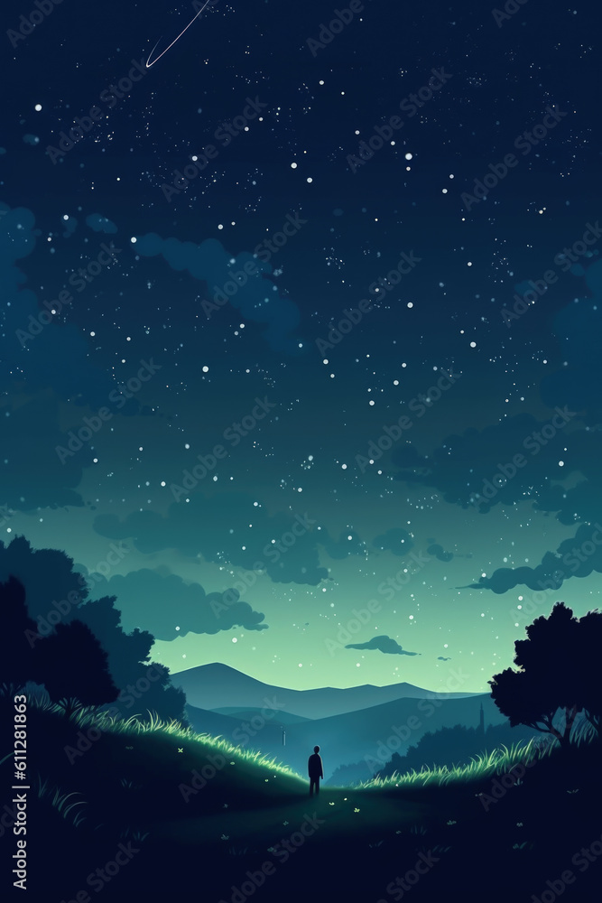 starry sky cartoon style, Generative AI Stock Illustration | Adobe Stock