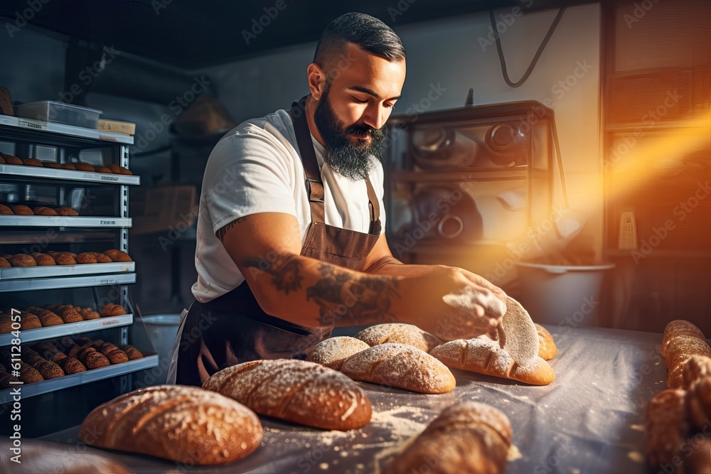 Skilled Male Baker Creating Artisanal Bread in Contemporary Bakery ...