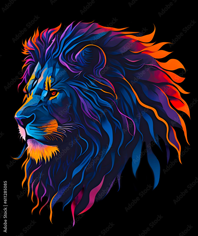 Striking painting captures the essence of a lion with its bold colors ...