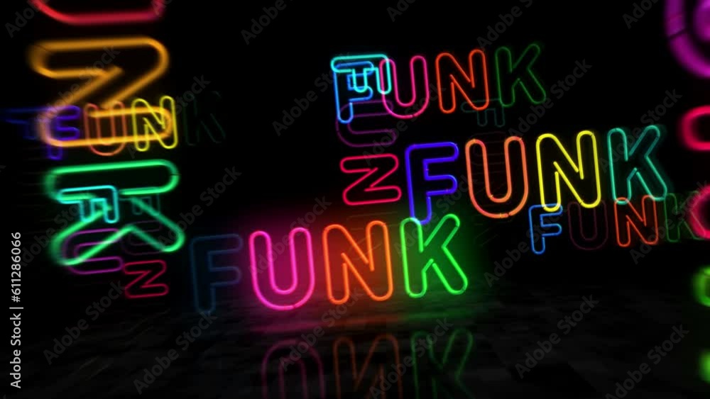 Funk music neon symbol. Light color bulbs. Funky entertainment retro ...
