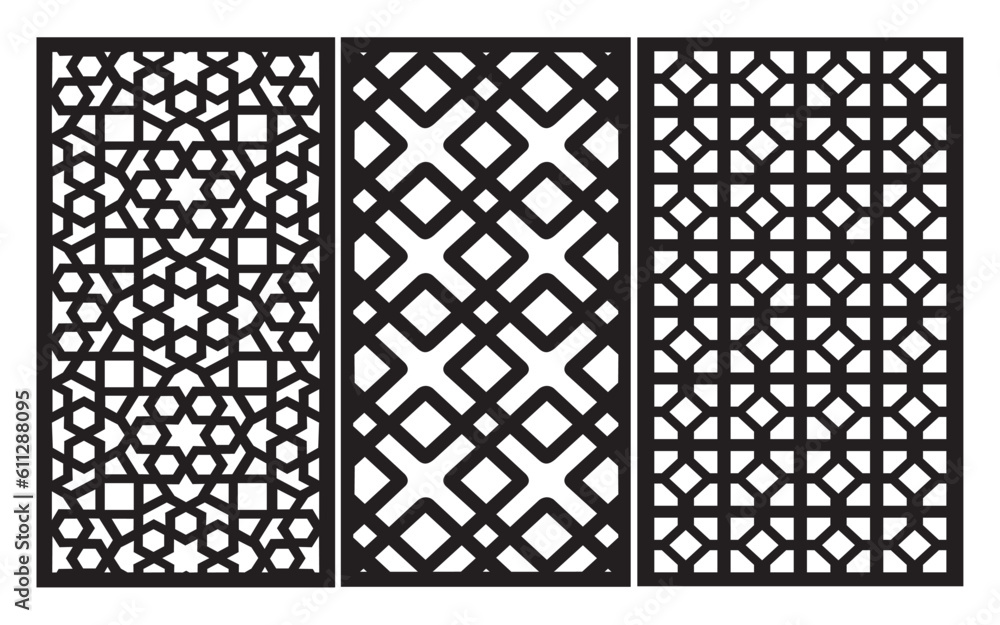 Vetor de Decorative black patterns with white background, Islamic ...