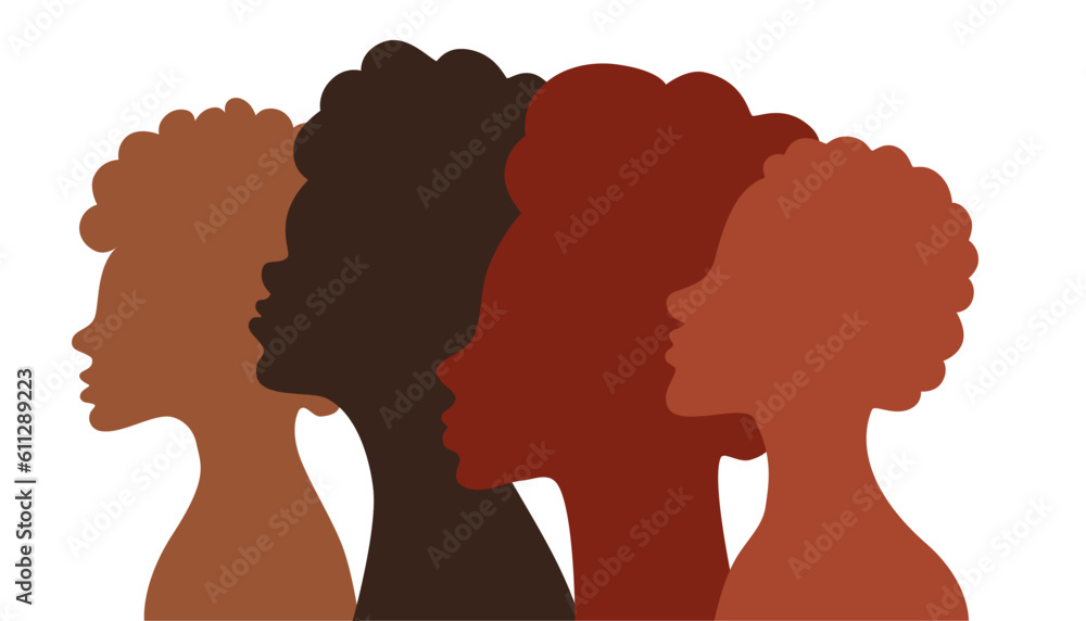 Heads in profile of black Africans men and women. Black history month ...