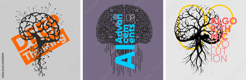 Artificial Intelligence. A set of vector illustrations. Posters with ...