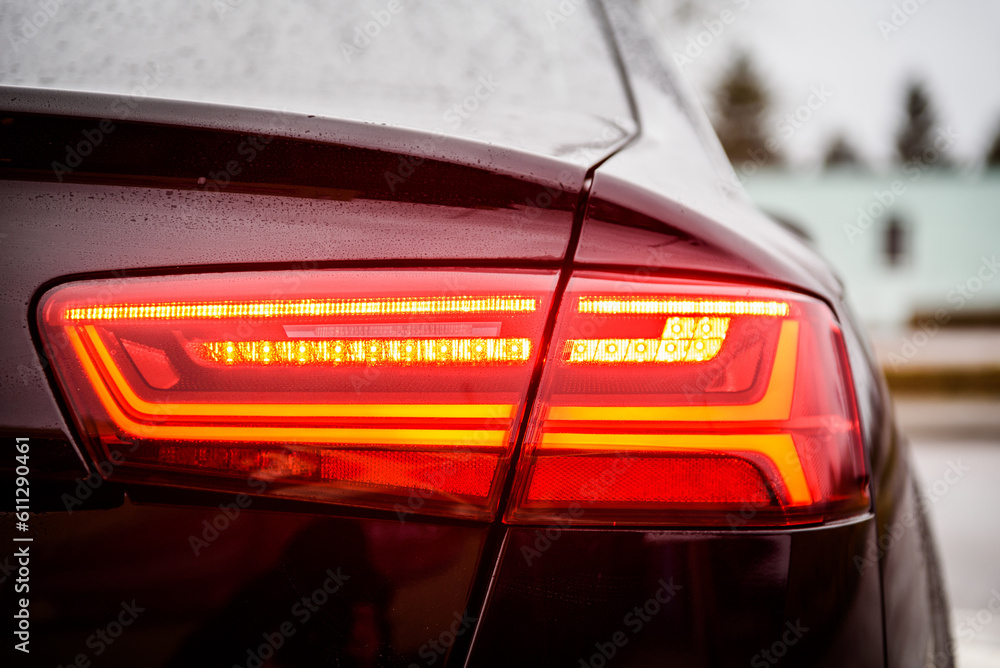 Right back modern headlight car. Car taillight. Detail black metallic ...