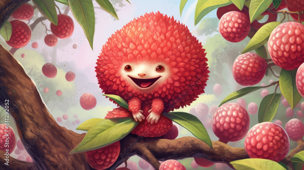 Funny Lychee Cartoon Style Stock Illustration | Adobe Stock