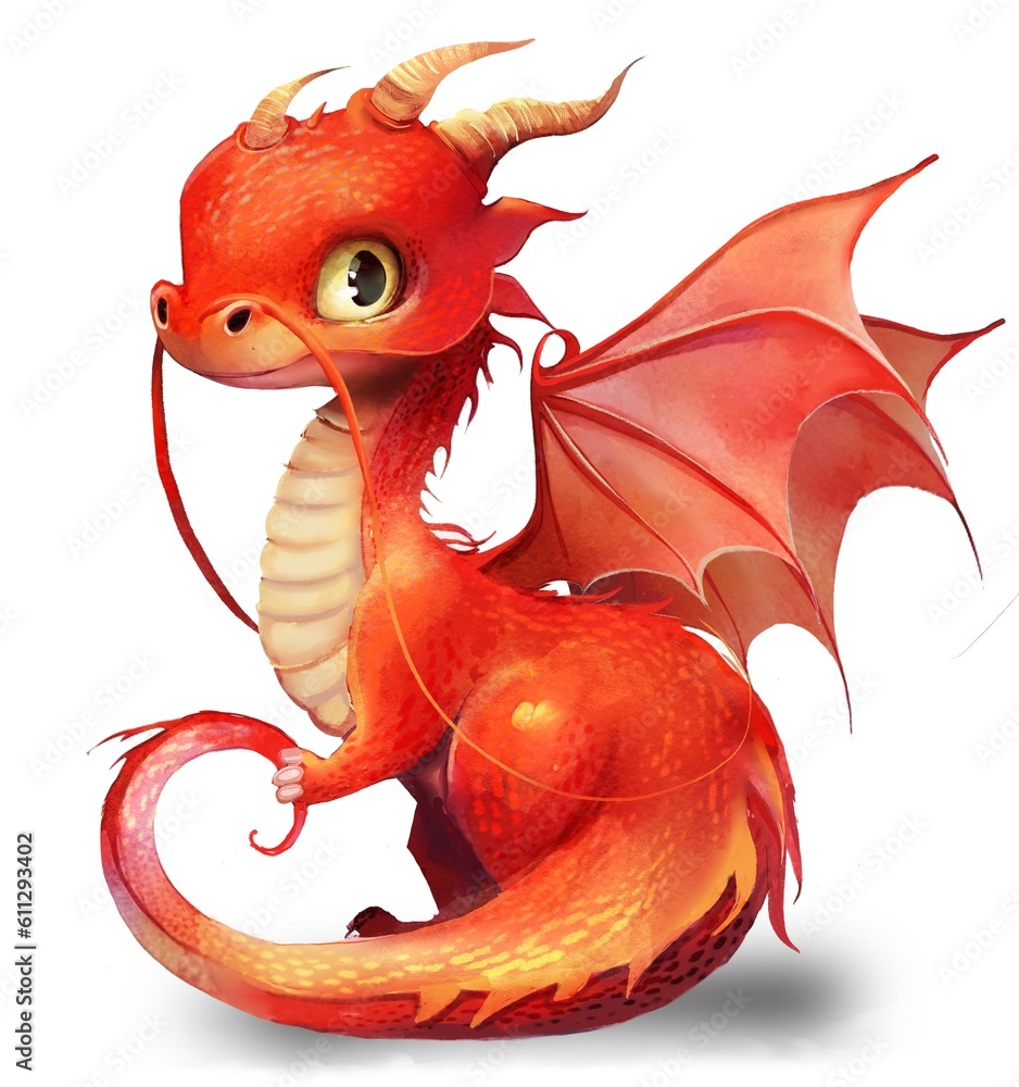 cute little cartoon dragon character on white background Stock ...