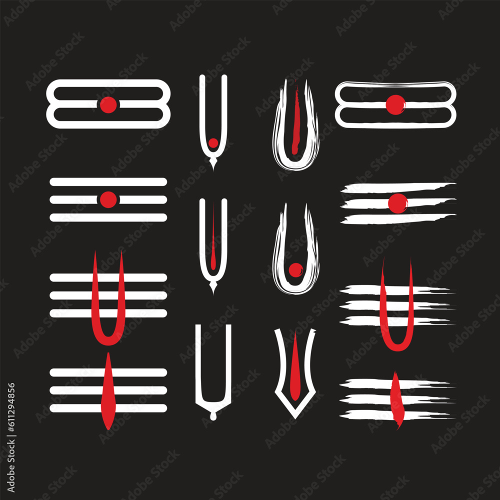 Tilak linga set of Brahmin Hindu Indian Shiva Mahadeva, third eye Stock ...