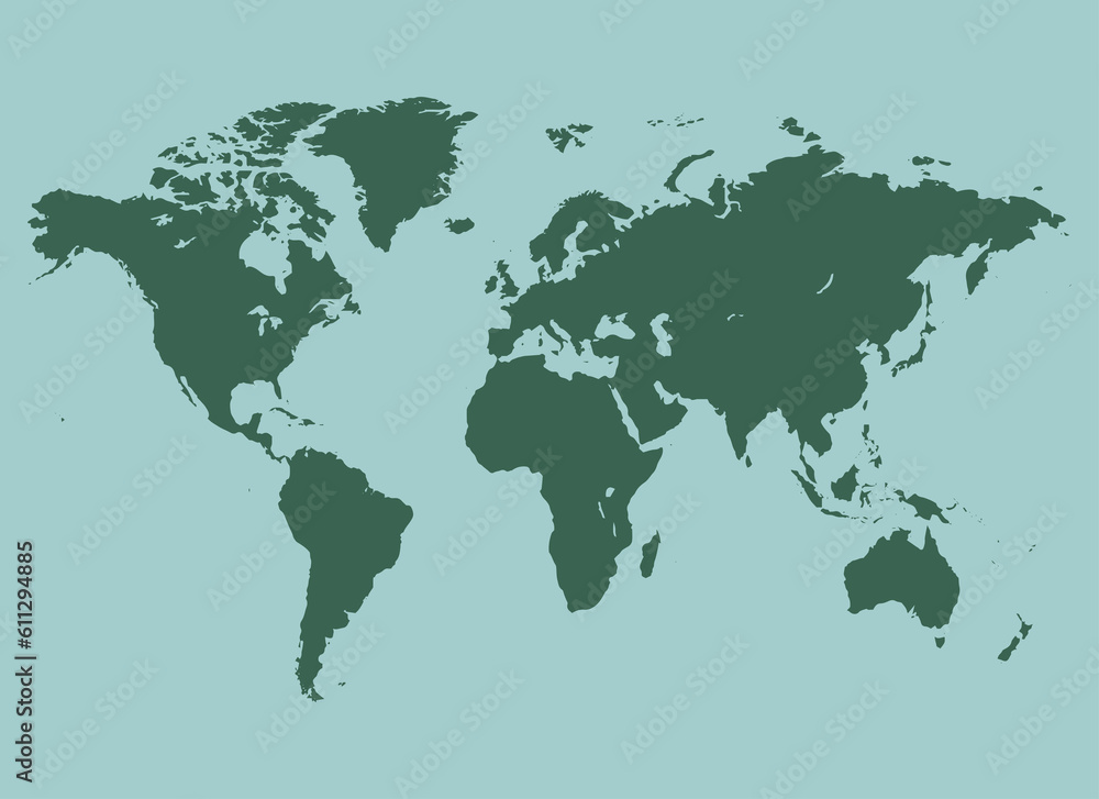 Minimalist World Map. Green colors. Simple background art. Map ...