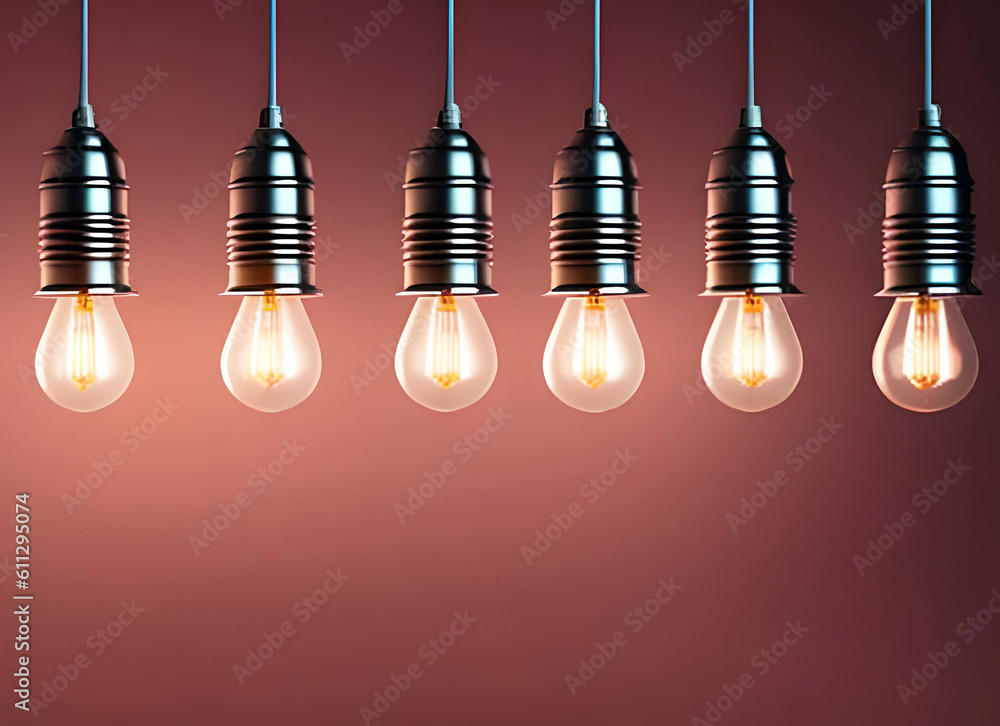 Generative AI image of a mesmerizing row of hanging light bulbs ...