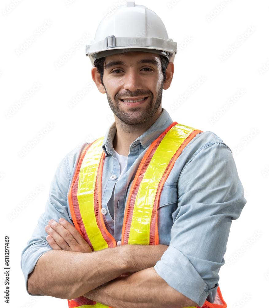Portrait of man engineer at building site looking at camera. Male ...