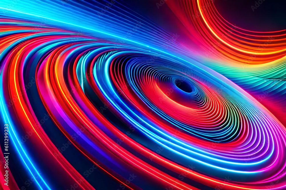 An electric neon light abstract background, with pulsating waves of ...