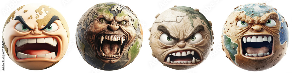 illustrations of an angry earth with evil face for the pollution and ...