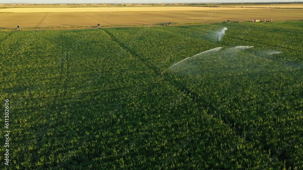 Vidéo Stock Above view with dolly move orbit around irrigation system ... Vidéo Stock Above view with dolly move orbit around irrigation system ...
