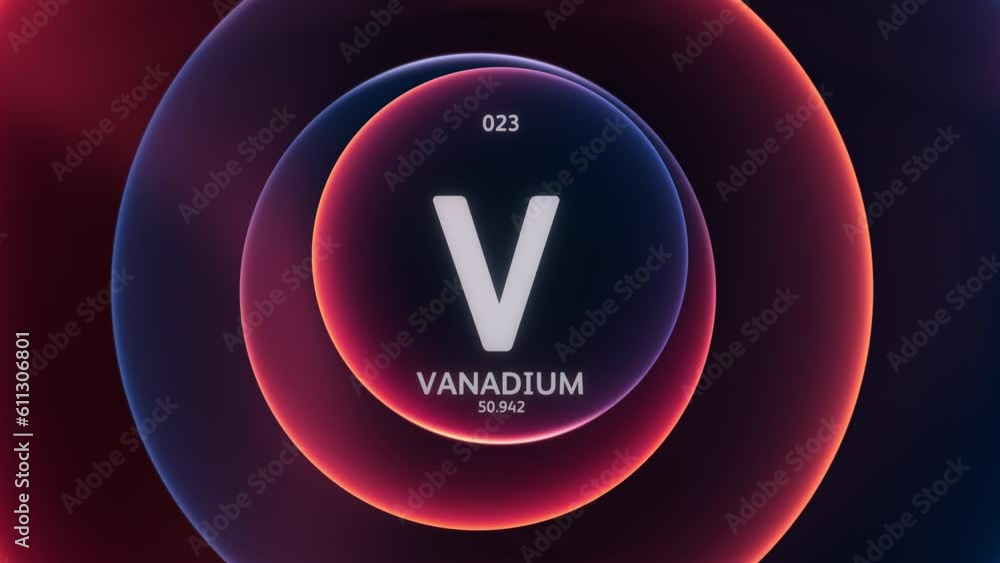 Vanadium as Element 23 of the Periodic Table. Concept animation on ...